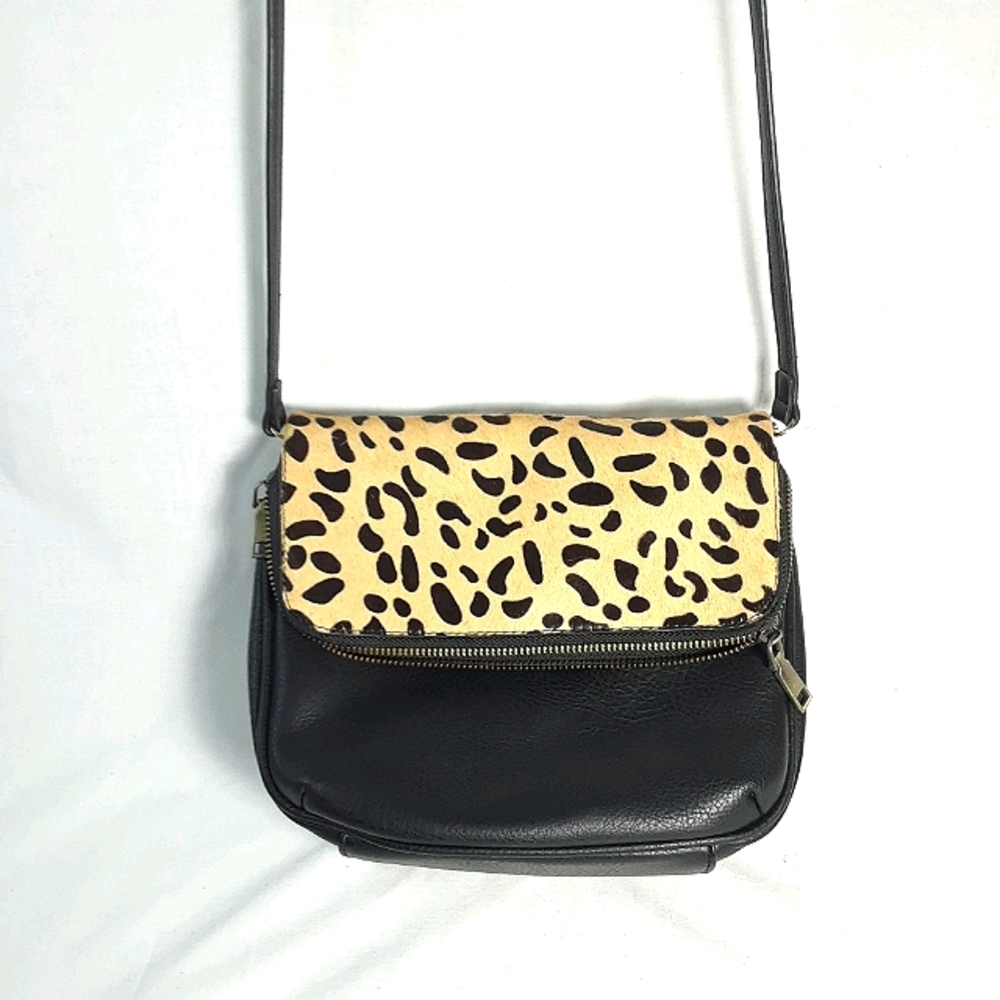 Sasha & Sofi Black And Leopard Print Crossbody Bag - Gem